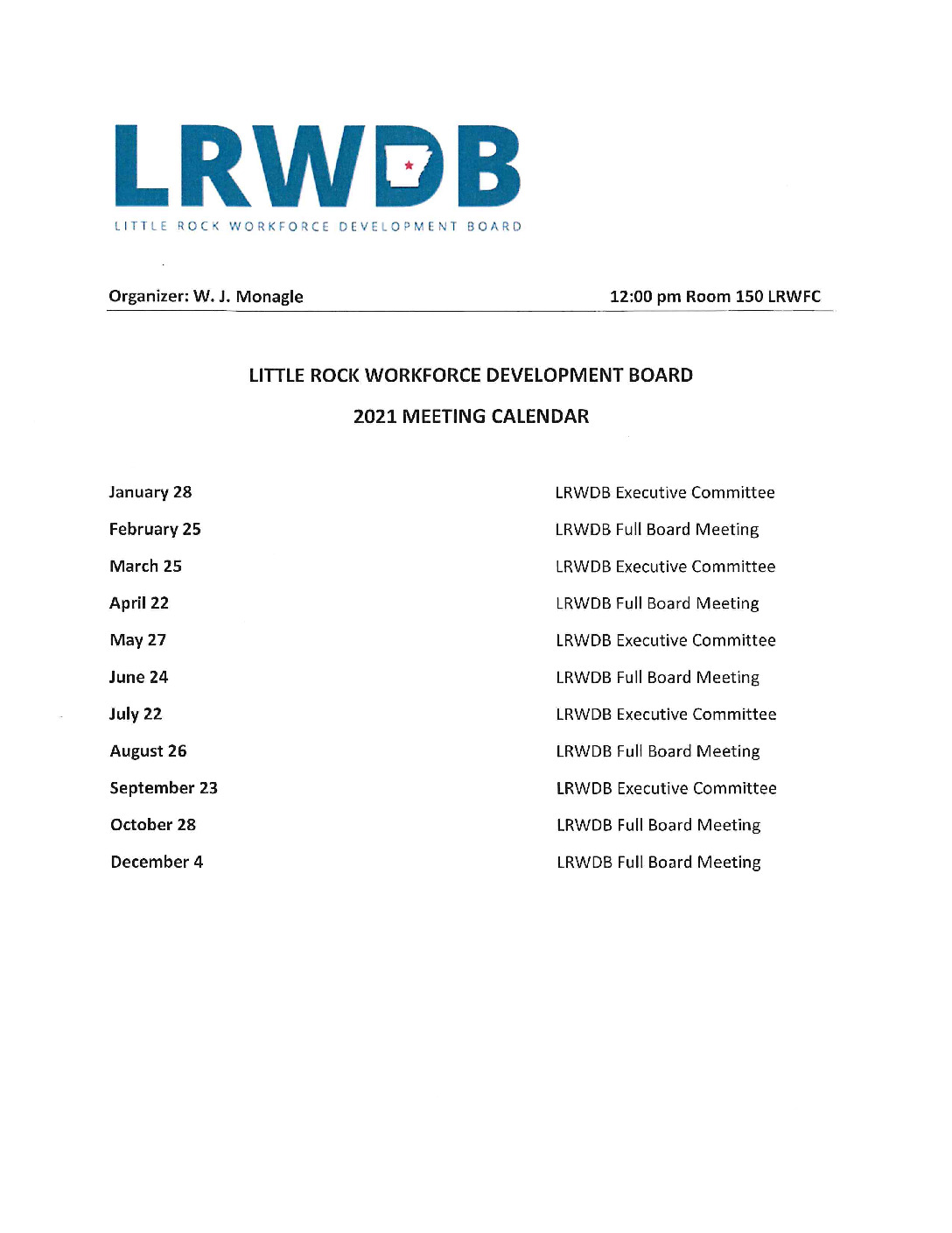 LRWDB 2021 Meeting Calendar - LRWDB